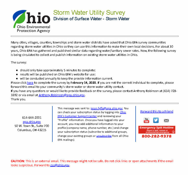 Ohio EPA Storm Water Utility Survey - Ohio Stormwater Association